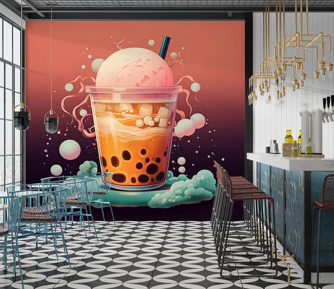 3D Pearl Tea FFA1849 Fruit Bubble Tea Milk Tea Shop Removable Wallpaper ...