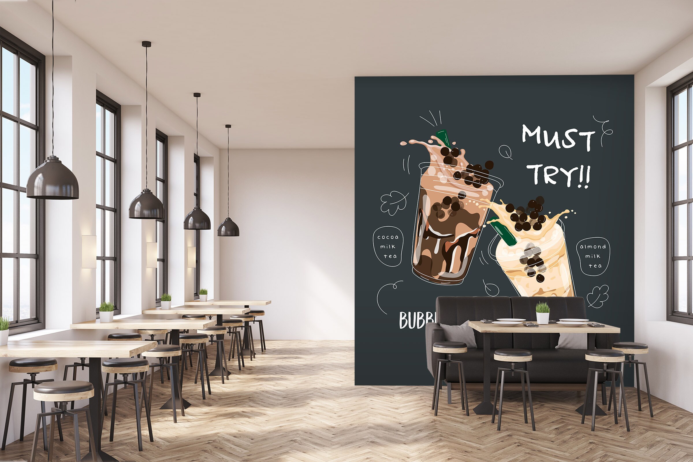 3D Pearl Tea FFA1896 Fruit Bubble Tea Milk Tea Shop Removable Wallpaper ...