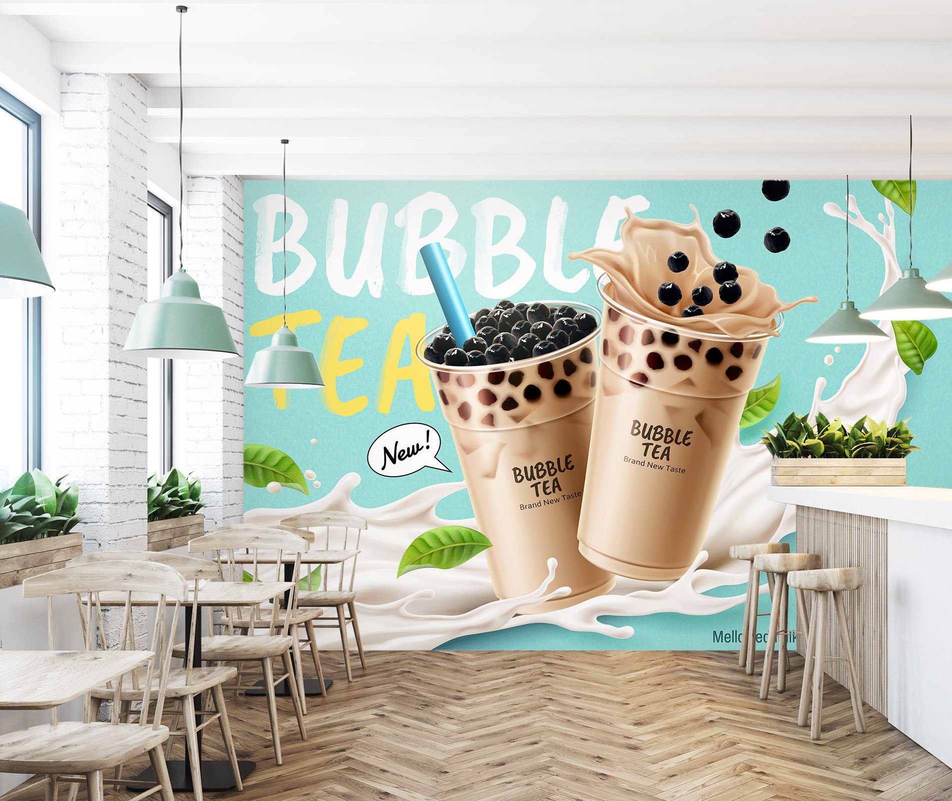 3D Pearl Tea FFA1886 Fruit Bubble Tea Milk Tea Shop Removable Wallpaper ...