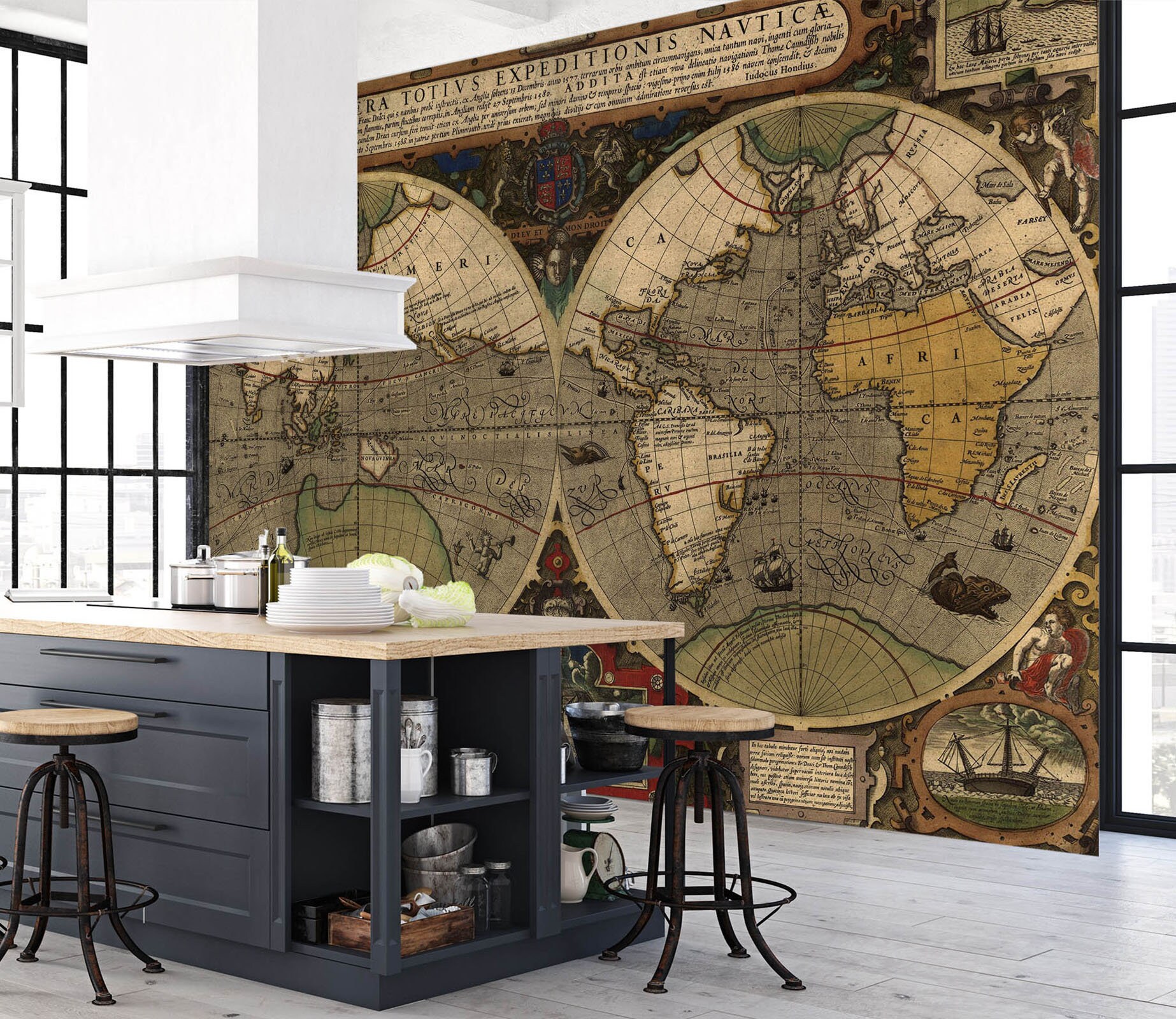 3D Ancient Nautical Chart FFA4887 World Map Removable Wallpaper Self ...