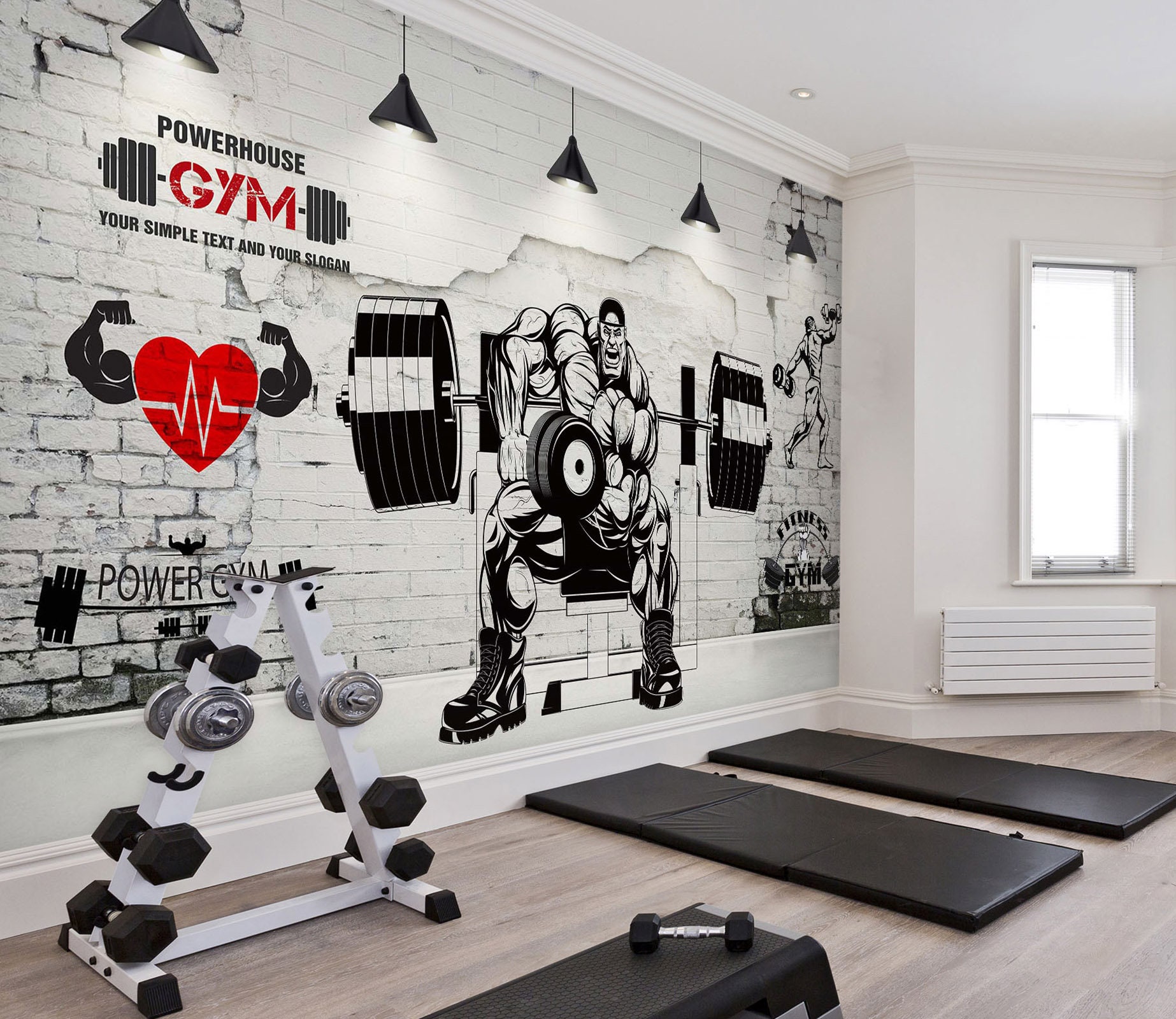 3D Strength Training Drawing FFA4604 Gym Removable Wallpaper Self ...