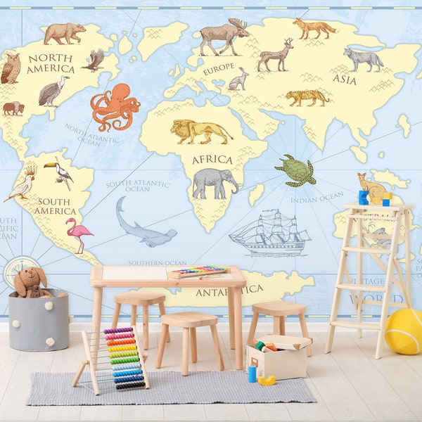Light Yellow World Map Wallpaper - Etsy