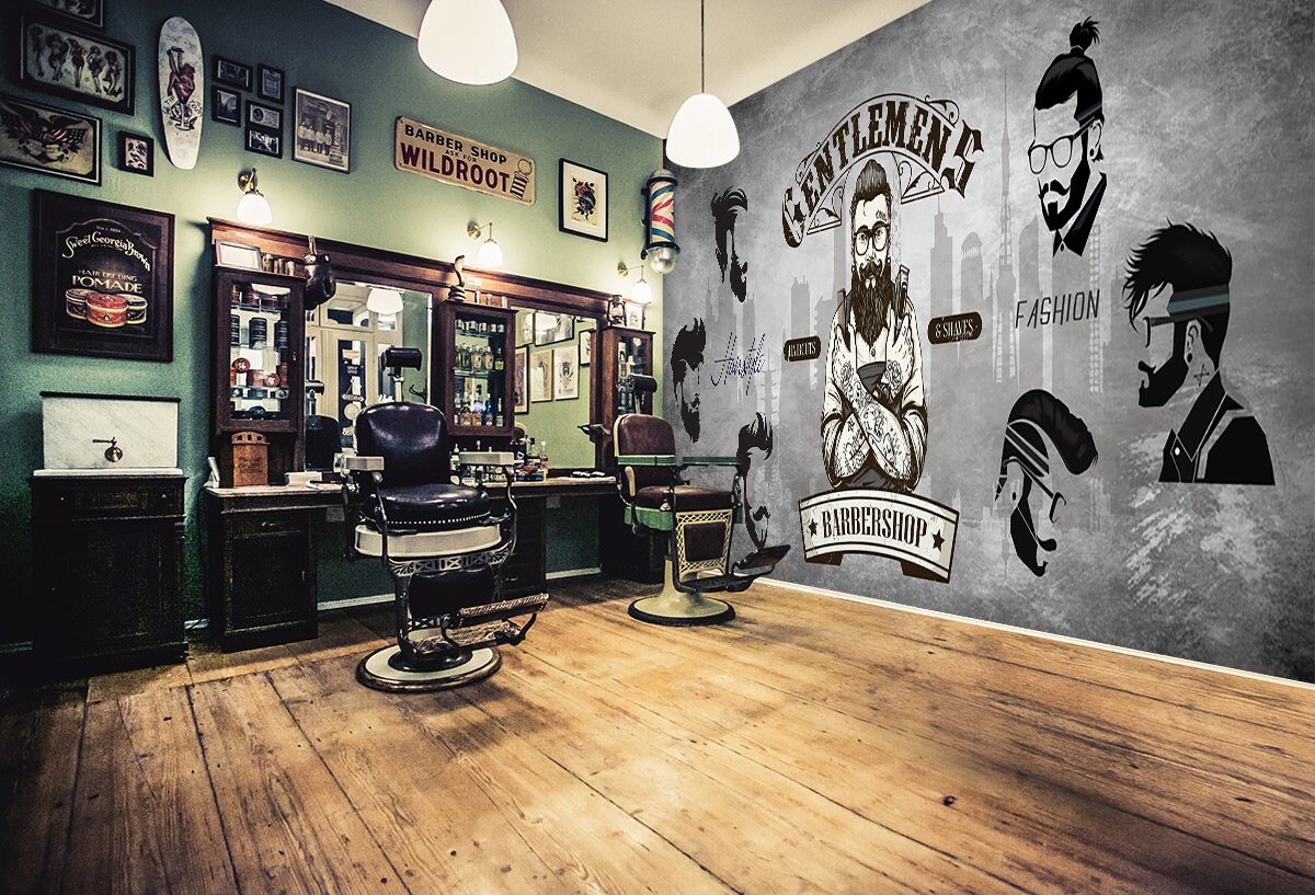 3D Gentleman Style FFA3791 Barbershop Removable Wallpaper Self Adhesive ...