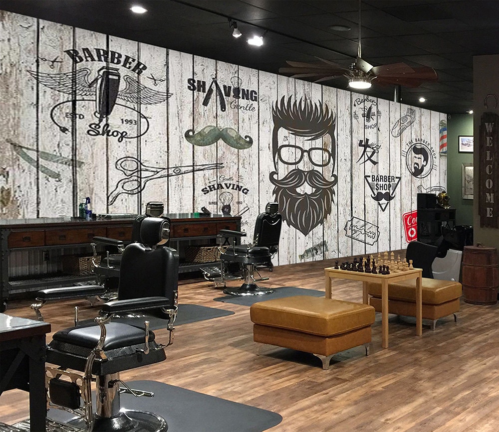 3D Wood Style FFA3735 Barbershop Removable Wallpaper Self Adhesive ...