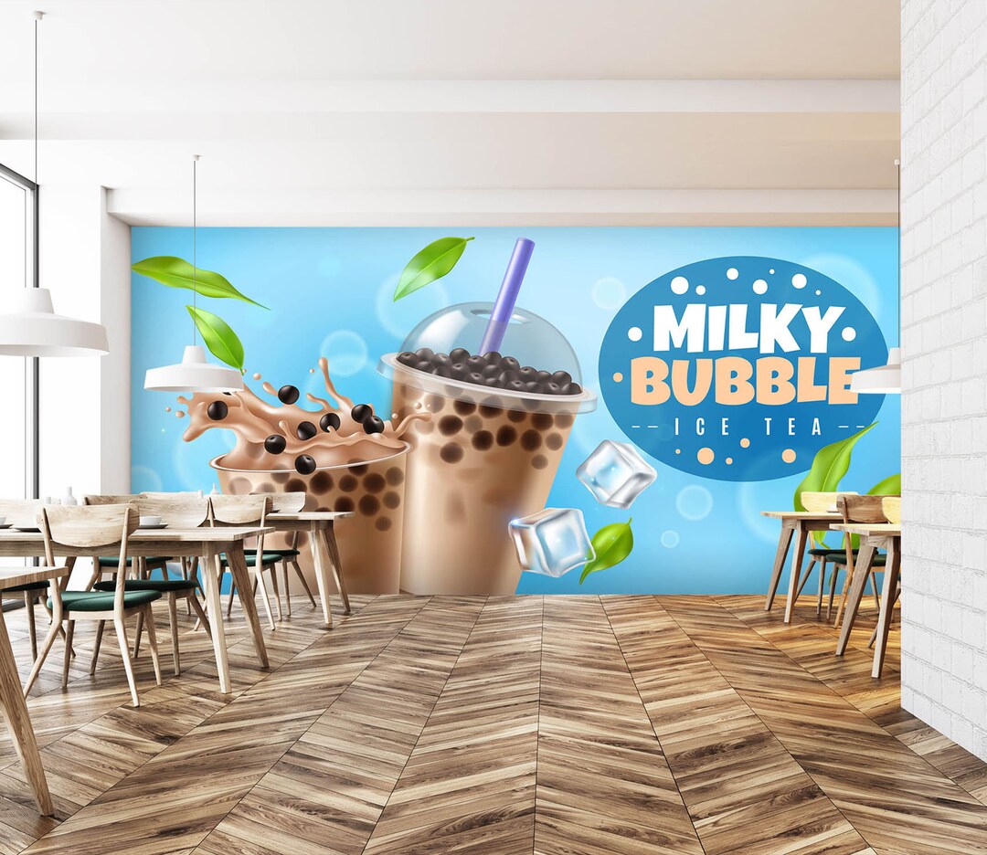 3D Pearl Tea FFA1837 Fruit Bubble Tea Milk Tea Shop Removable Wallpaper ...