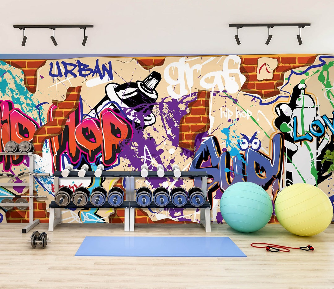 3D Graffiti Fun Style FFA7341 Gym Removable Wallpaper Self Adhesive ...