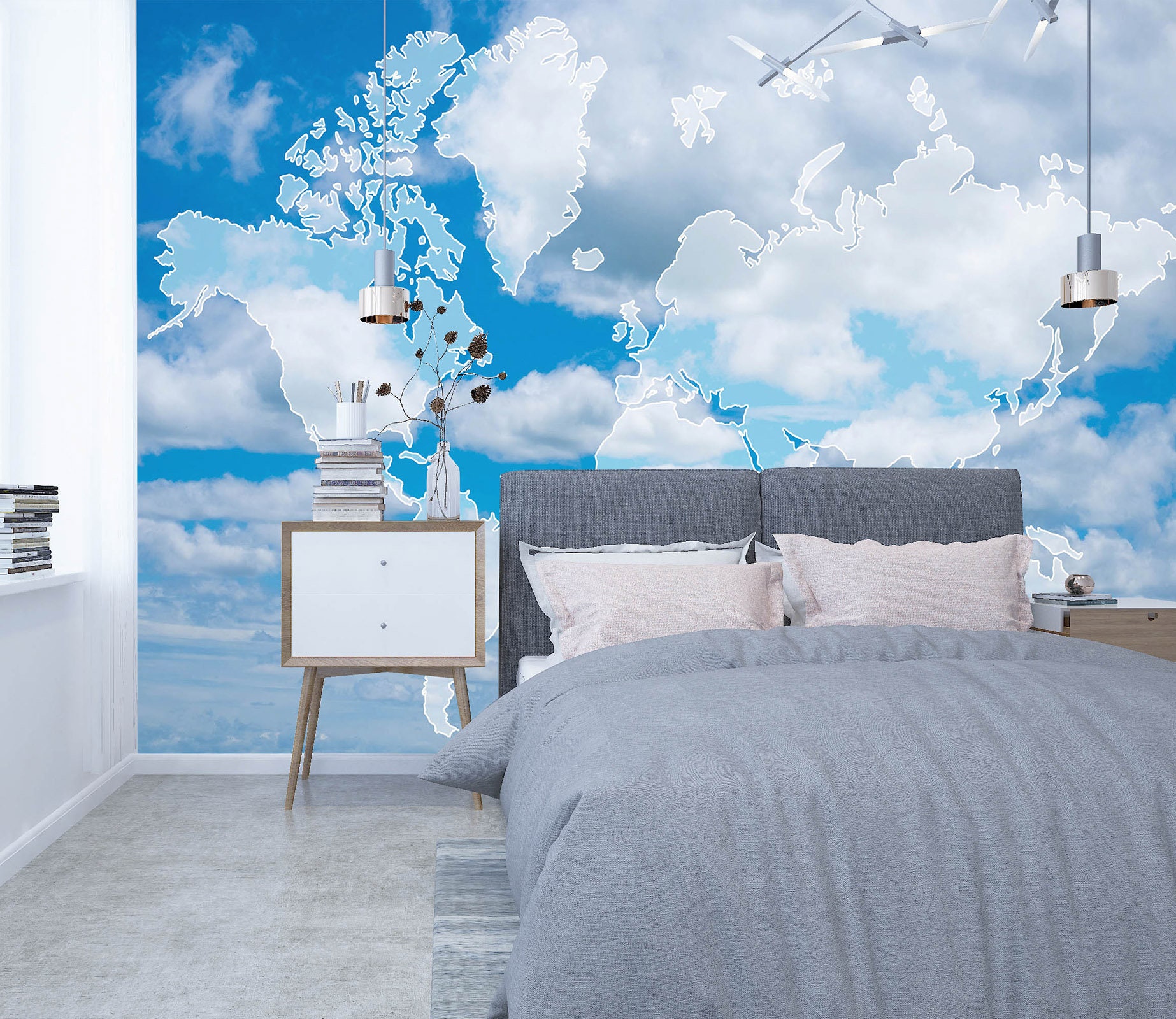 3D Sky White Clouds FFA4974 World Map Removable Wallpaper Self | Etsy