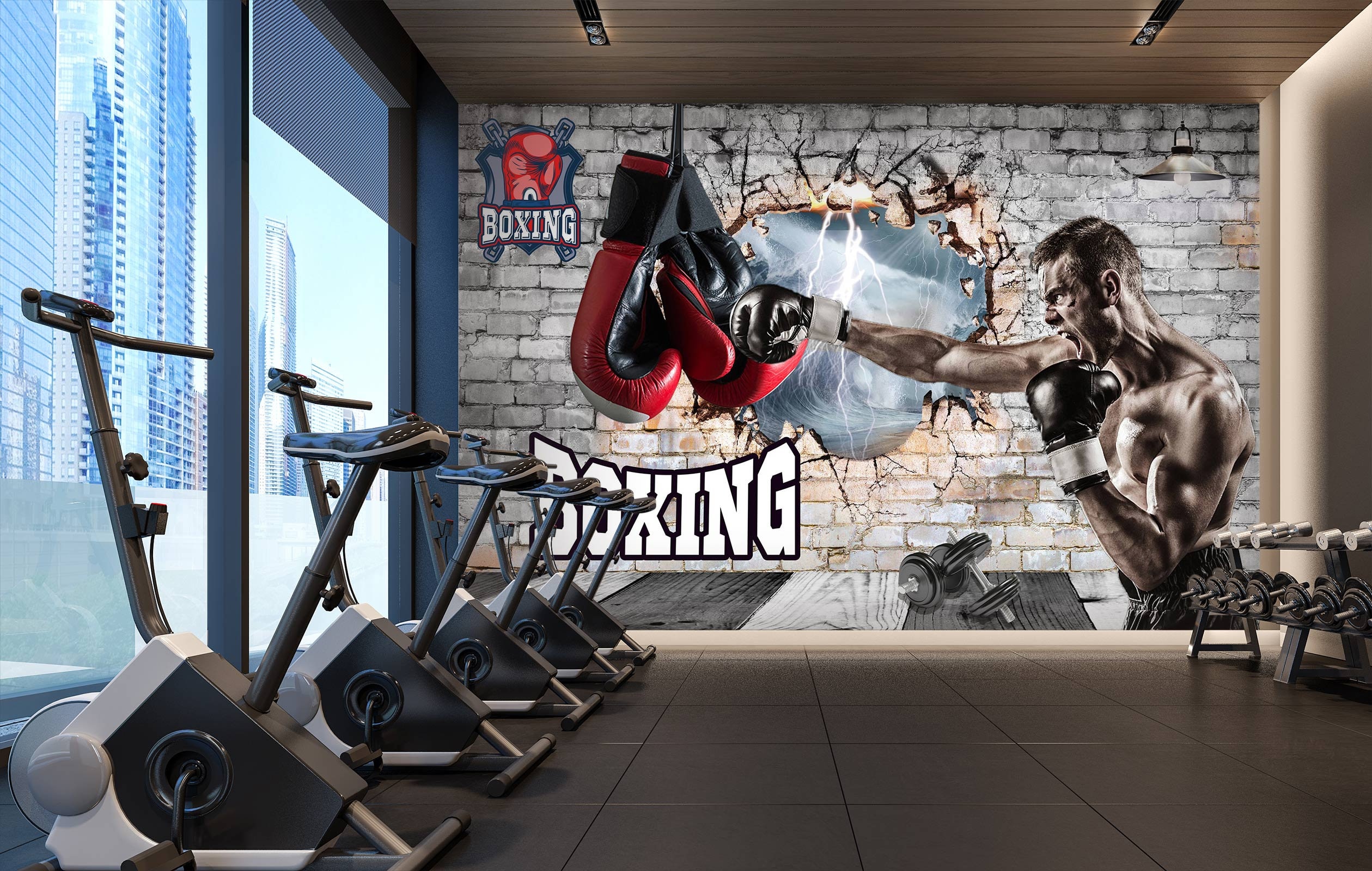 3D Powerful Boxing FFA7486 Gym Removable Wallpaper Self Adhesive ...