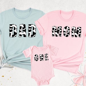 Family Birthday Cow Print Shirt, Mom Dad One Tshirt, First Birthday ...