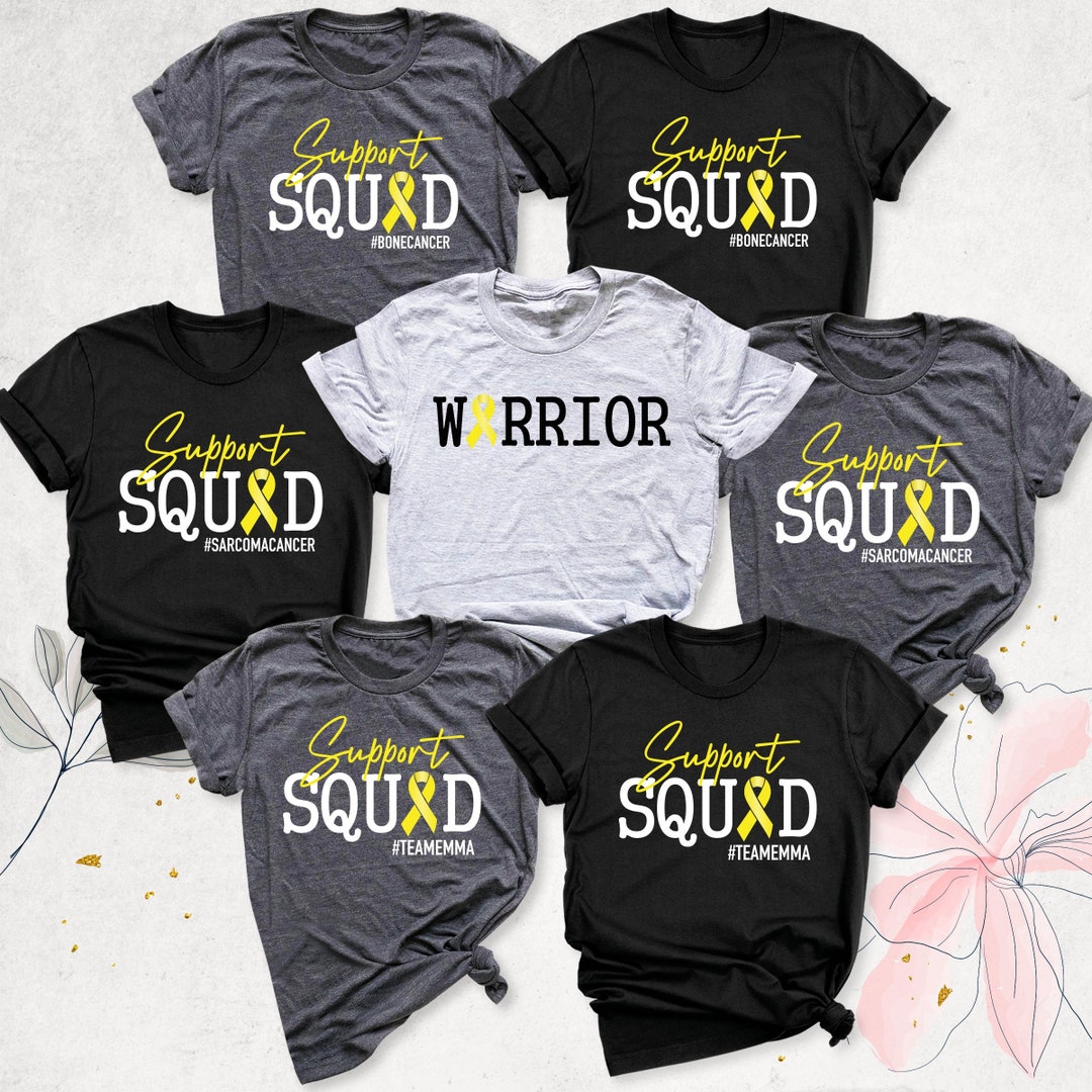 Sarcoma Bone Cancer Support Squad Shirt, Warrior Tshirt, Yellow Ribbon ...