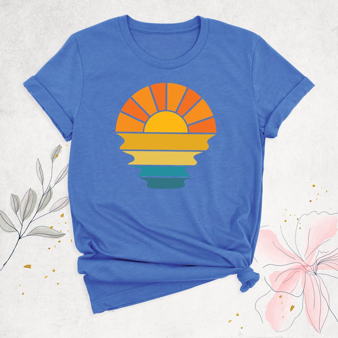 Retro Wavy Sunset Shirt, Summer Time Shirt, Beach Vacation Shirt, Sun ...
