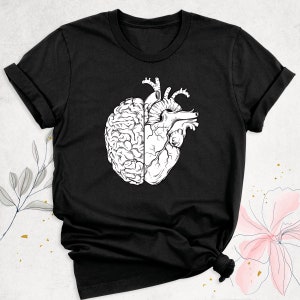 Human Brain and Heart Anatomy Shirt, Mental Health Tshirt, Hand Drawn ...