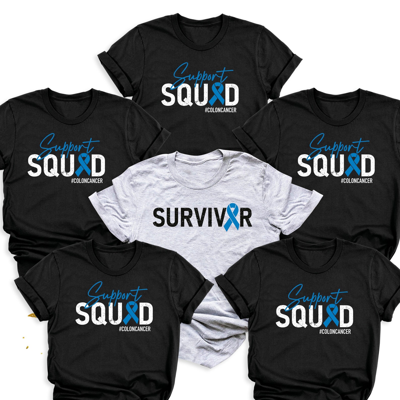 Colon Cancer Awareness Shirt, Support Squad Cancer Tshirt, Blue Ribbon ...