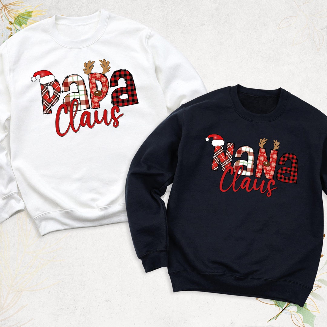 Nana Claus Hoodie, Papa Claus Hoodie, Grandparents Xmas Holiday Shirt ...