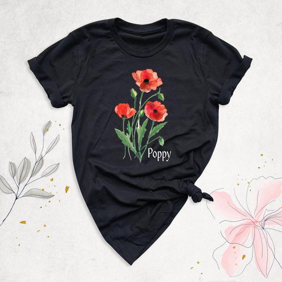 Poppy T Shirt, Vintage Poppy Shirt, Floral Cottagecore Tee, Botanical ...