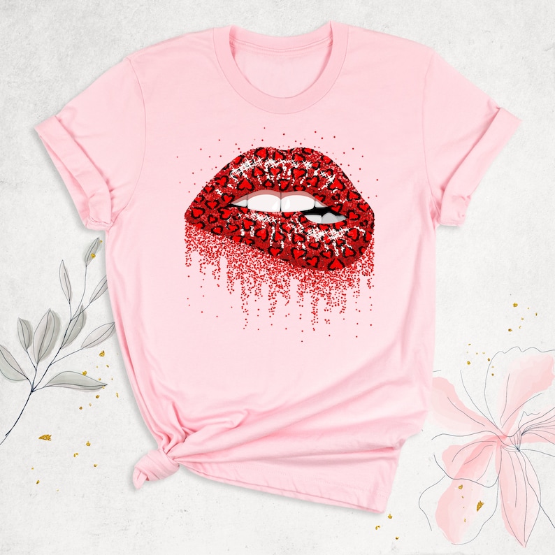 Leopard Print Lip Shirt Red Lips Kiss Shirt Valentine's - Etsy