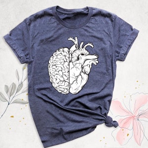 Human Brain and Heart Anatomy Shirt, Mental Health Tshirt, Hand Drawn ...