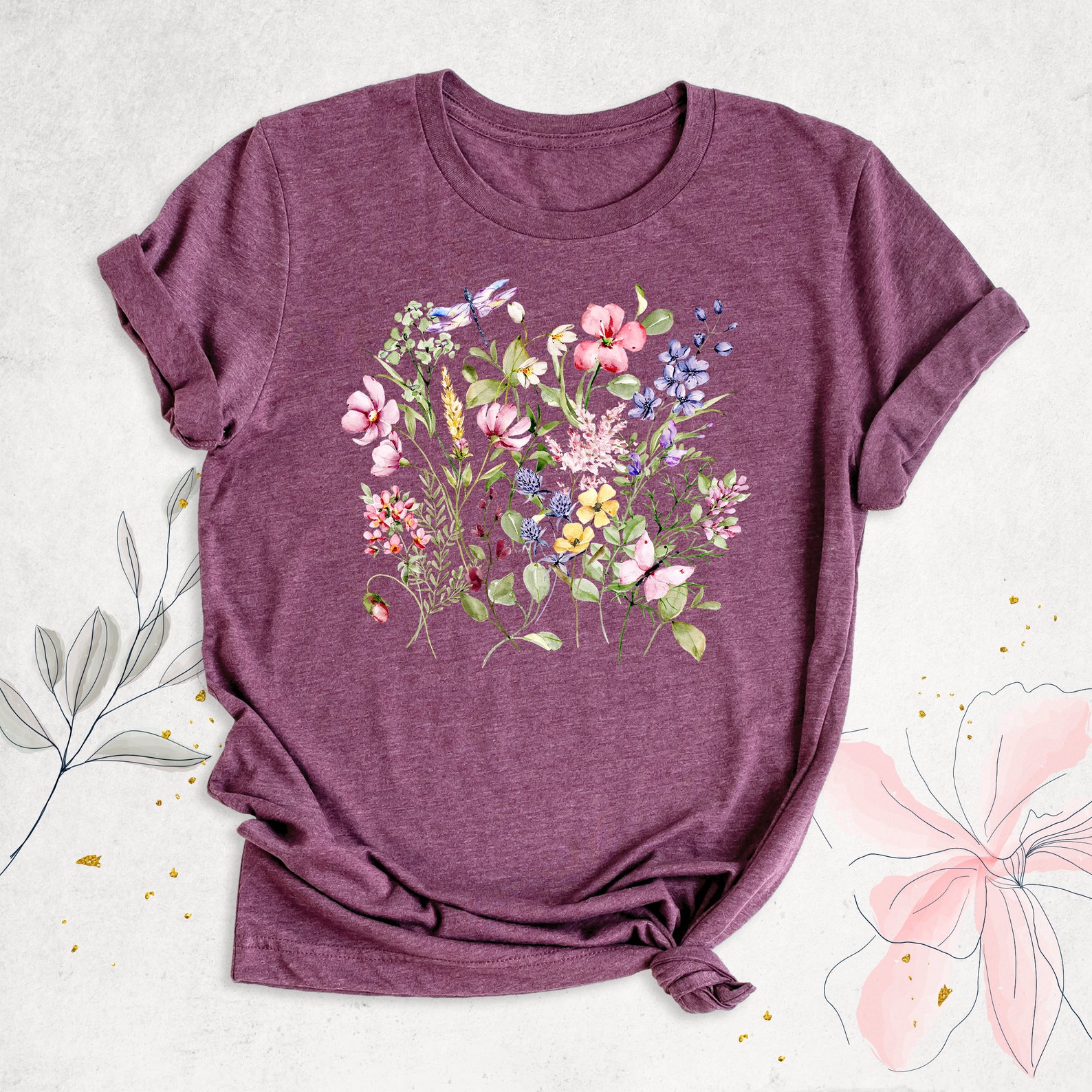 Spring Clothing for Women, Wildflowers Floral Nature Shirt, Aesthetic ...