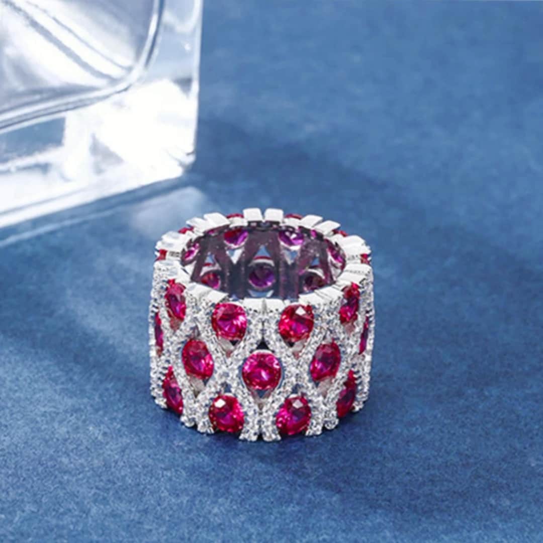 Full Diamond Gemstone Wide Band Ring,pigeon Blood Ruby Ring,sapphire ...