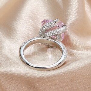 Brilliant Pink Diamond Ring,radiant Cut CZ Ring,silver Birthstone Ring ...