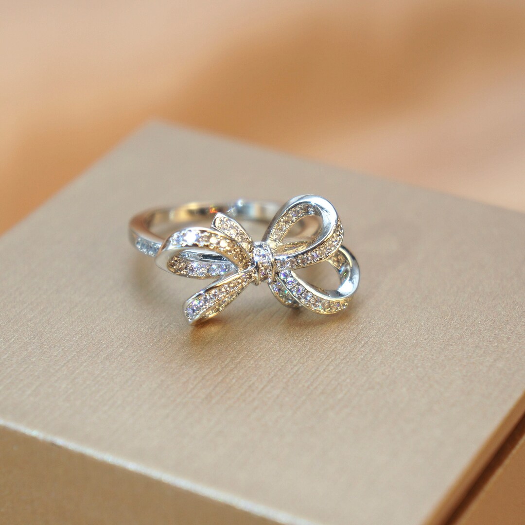 Bow Silver Ring, Silver Cubic Zirconia Bow Ring, Knot Ring, Engagement ...