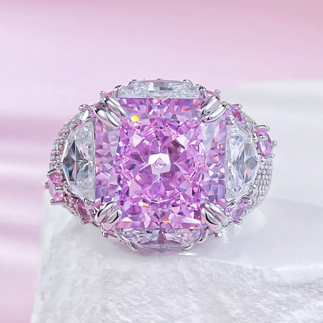 Luxury Pink Diamond Ring,square Cut CZ Ring,925 Silver Birthstone Ring ...