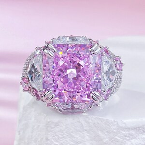 Luxury Pink Diamond Ring,square Cut CZ Ring,925 Silver Birthstone Ring ...