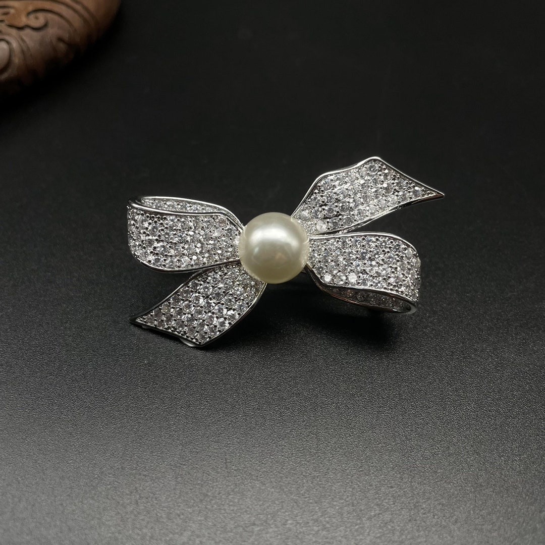 Bow Brooch Pin, Bow Brooch, Brooches for Women, Pave CZ Brooch, Pearl ...
