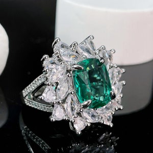 Paparacha Ring Emerald Cut Stunning Zirconia Gemstone Cocktail Ring ...