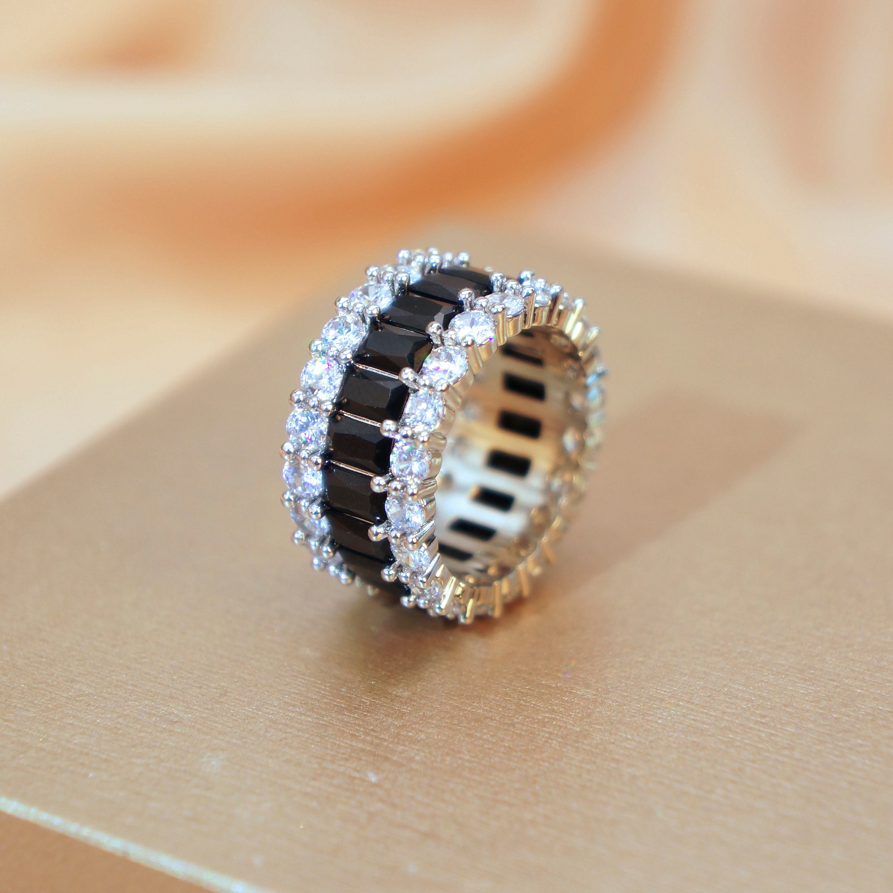 Full Eternity Band Black Eternity Ring Black / White Cubic - Etsy