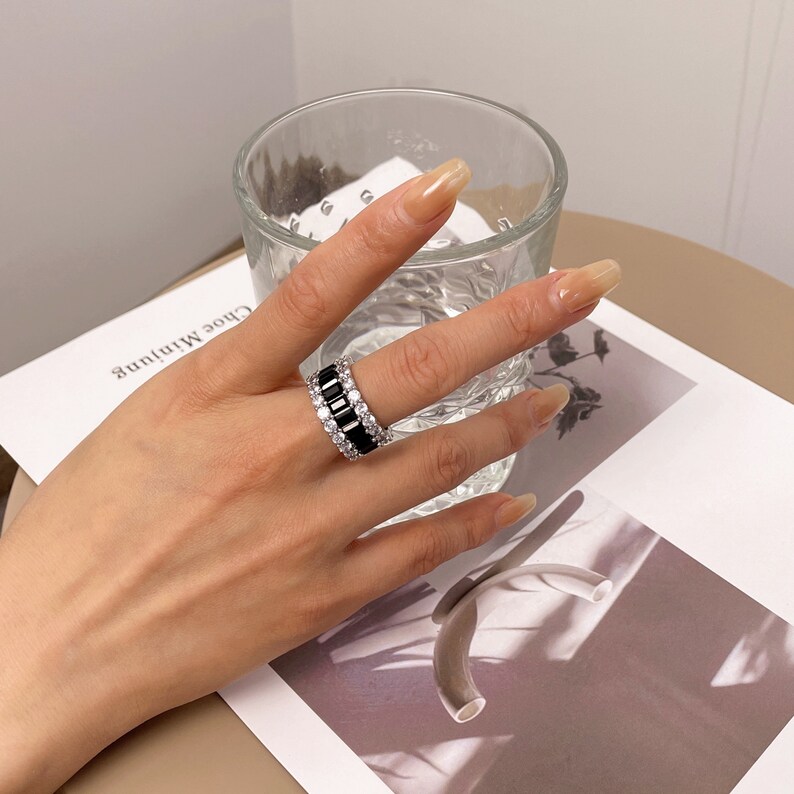 Full Eternity Band Black Eternity Ring Black / White Cubic - Etsy