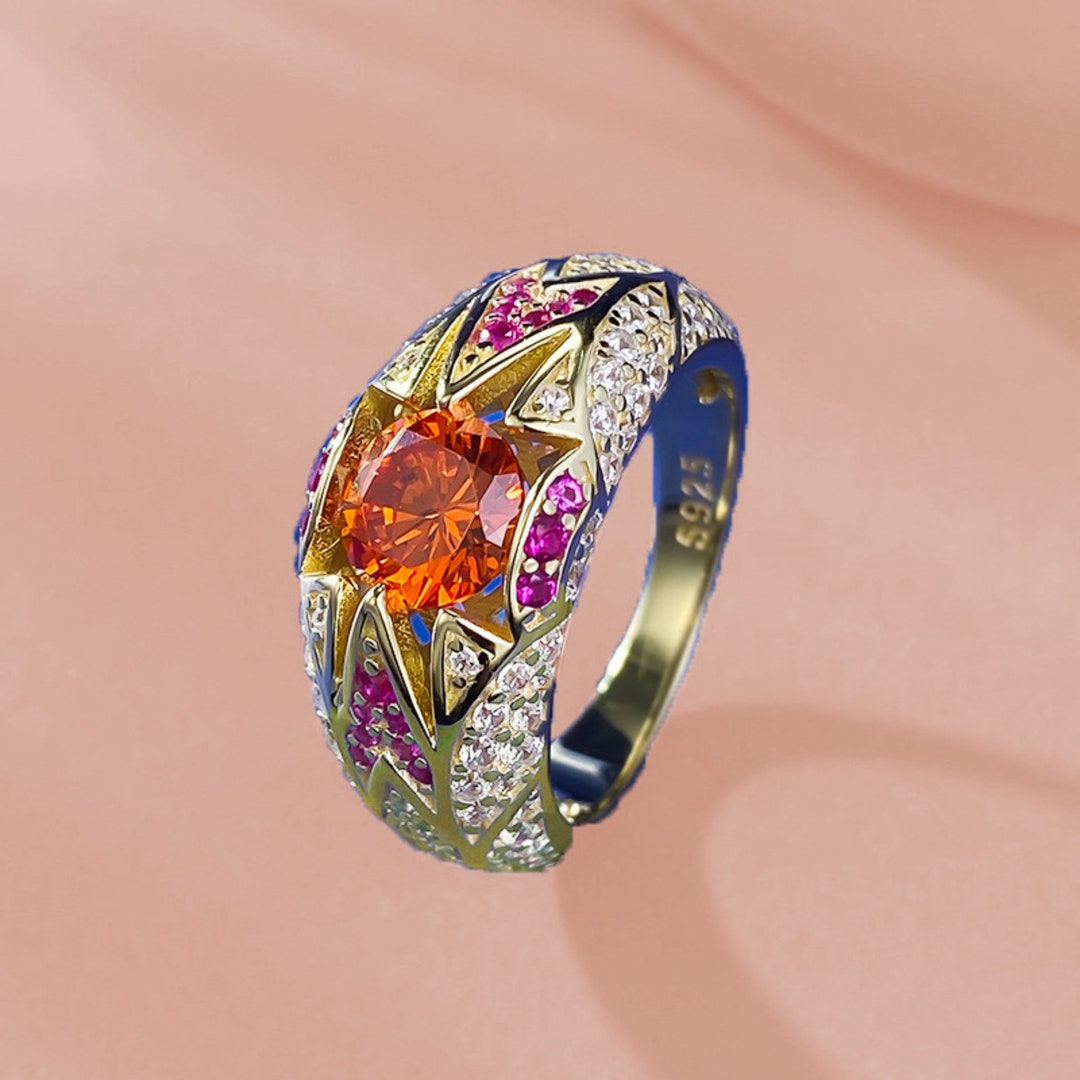 Classic Vintage Inspired Round Fanta Orange Gemstone Sterling Silver ...