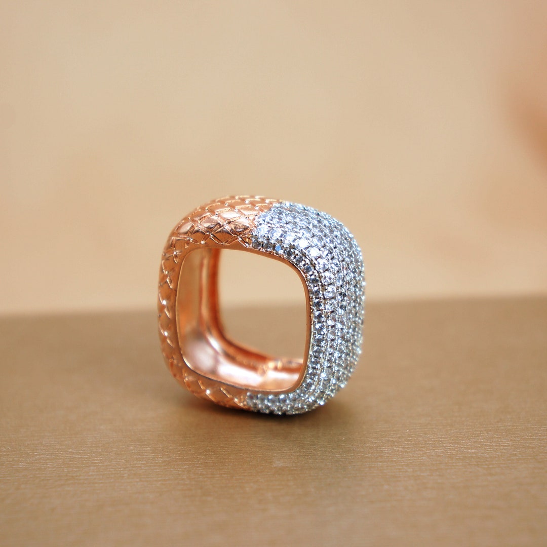 Square Large Band Ring, Rosegold Ring Simple Ring Women Geometric Ring ...