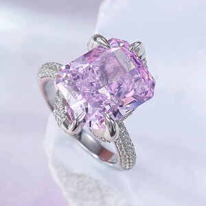 Brilliant Pink Diamond Ring,radiant Cut CZ Ring,silver Birthstone Ring ...
