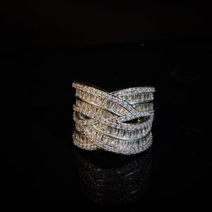 Intertwined CZ Wide Ring Irregular Baguette Band Silver Fashion Cubic ...