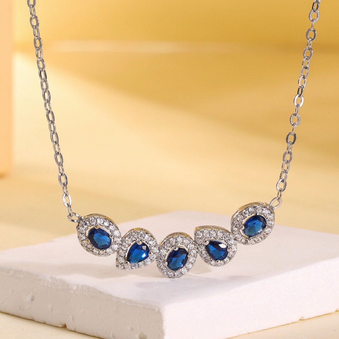 Blue Spinel Smile Pendant Necklace,heart Ruby Clavicle Chain,emerald ...