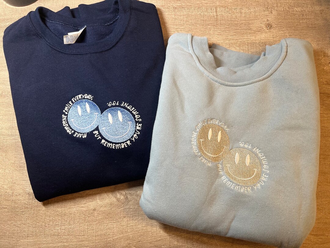 Smiley Face Embroidery Design, Positivity Embroidered Sweatshirt ...