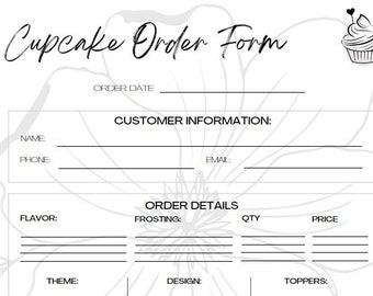 Pink | Non Custom Cupcake Order Form | Cupcake Forms | Order Template ...