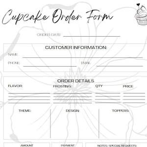 Floral Cupcake Order Form | Cupcake Forms | Order Template | Printable ...