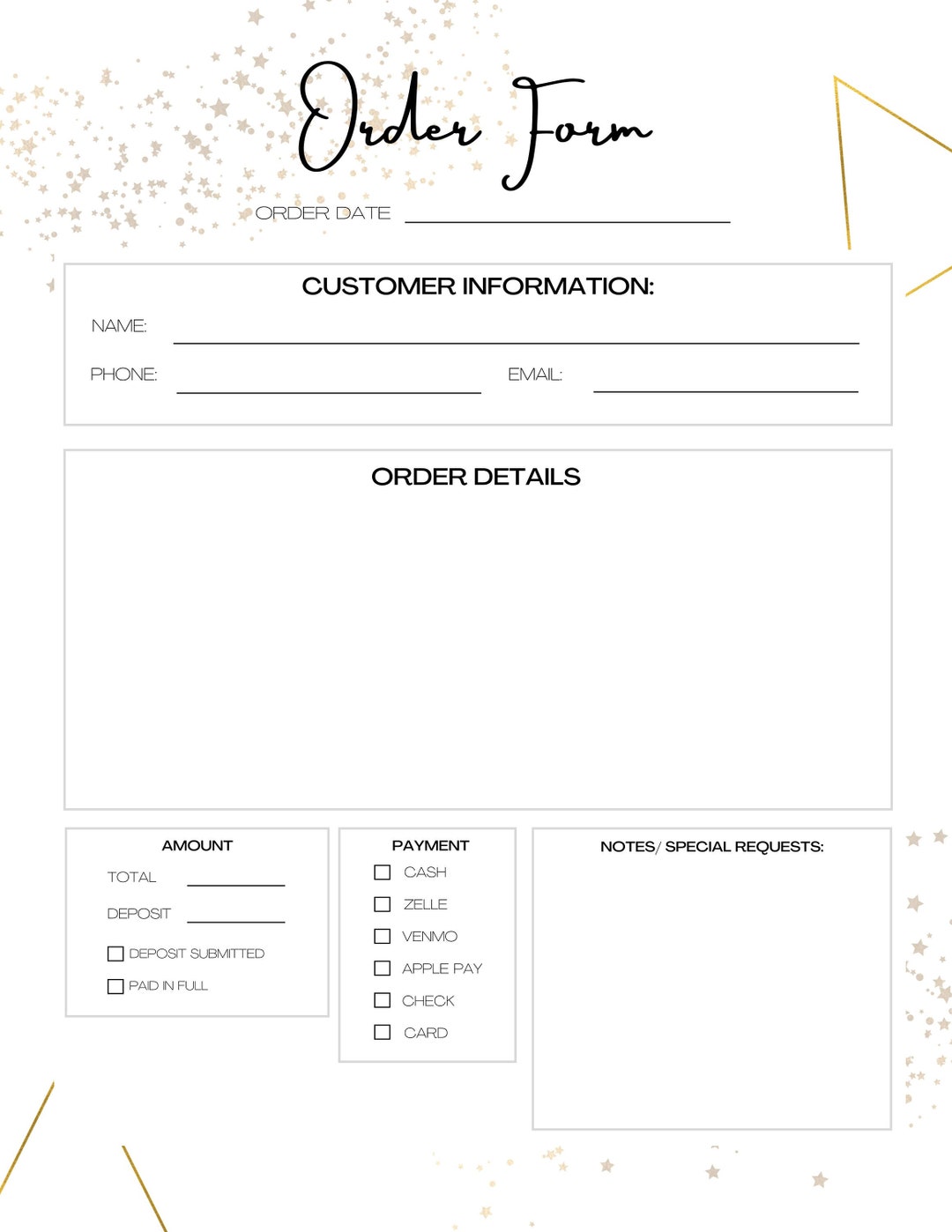 Custom Order Form Order Form Template Printable Order Form Order Form ...