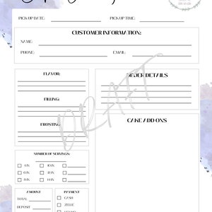 Customizable Cake Order Form, Order Form Template, Printable Order Form ...