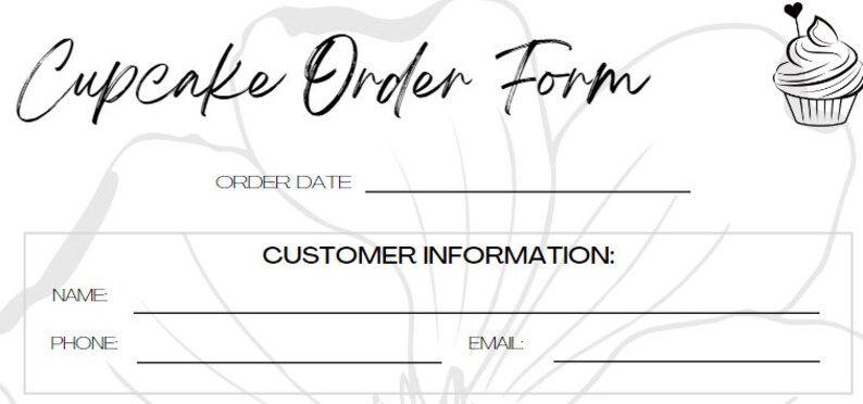 Floral Cupcake Order Form | Cupcake Forms | Order Template | Printable ...