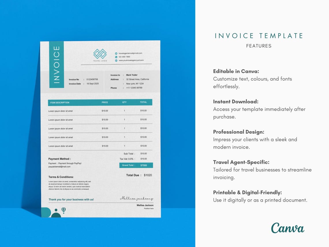 Travel Agency Invoice Template for Agents & Advisors – Fully Editable ...