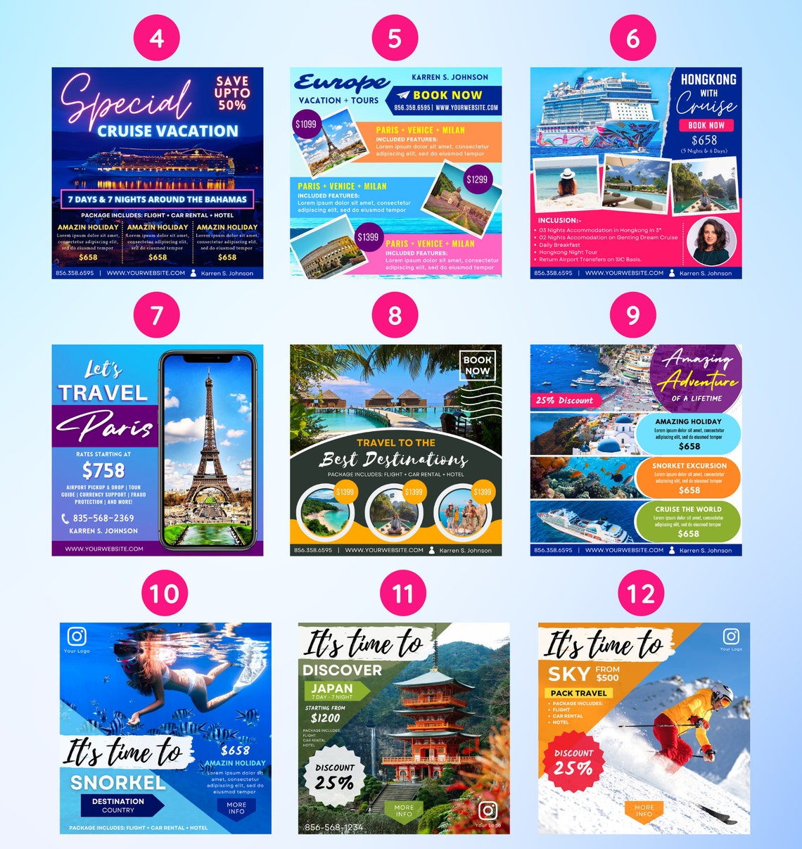 Travel Agent 10 Editable CANVA Templates BUNDLE + 2 FREE Templates ...