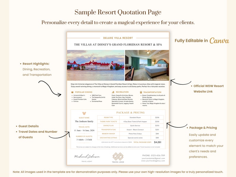 WDW Resort Quotation Templates With 35 Resorts, Fully Editable Template ...