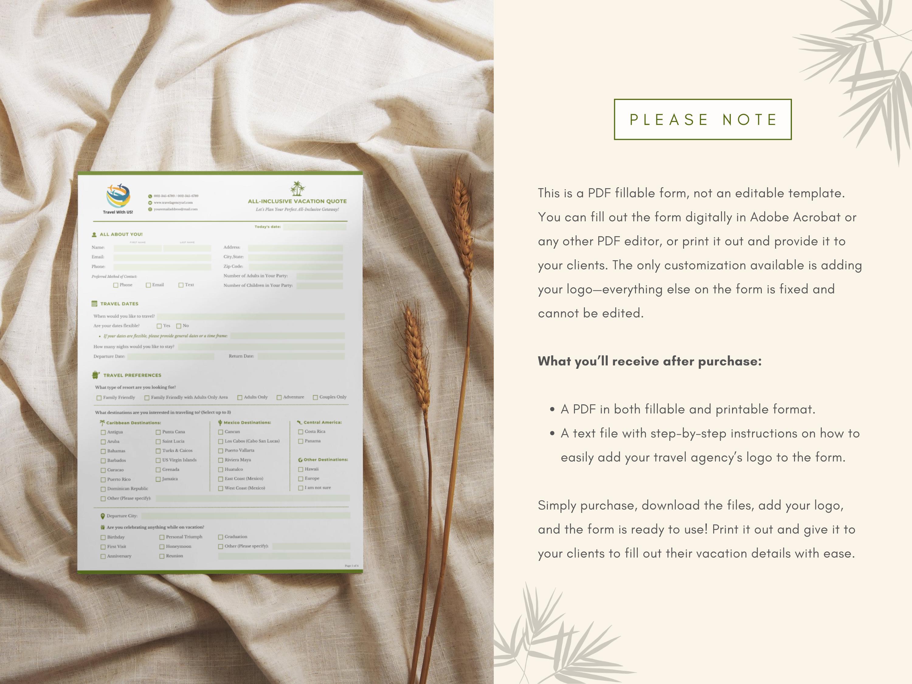 All-inclusive Client Intake Form Fillable PDF Template for Travel ...