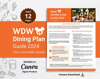 WDW Dining Plan Guide & Template - Etsy