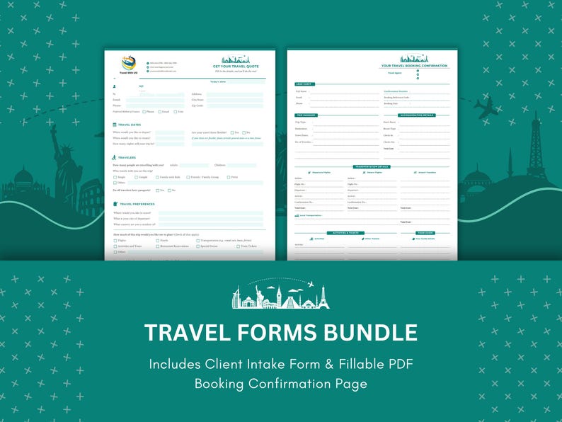 Travel Quote Client Intake Form & Booking Confirmation Form Bundle ...