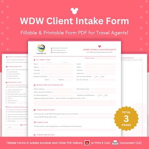 WDW Client Intake Form Fillable PDF Template for Travel Agents - 3 ...