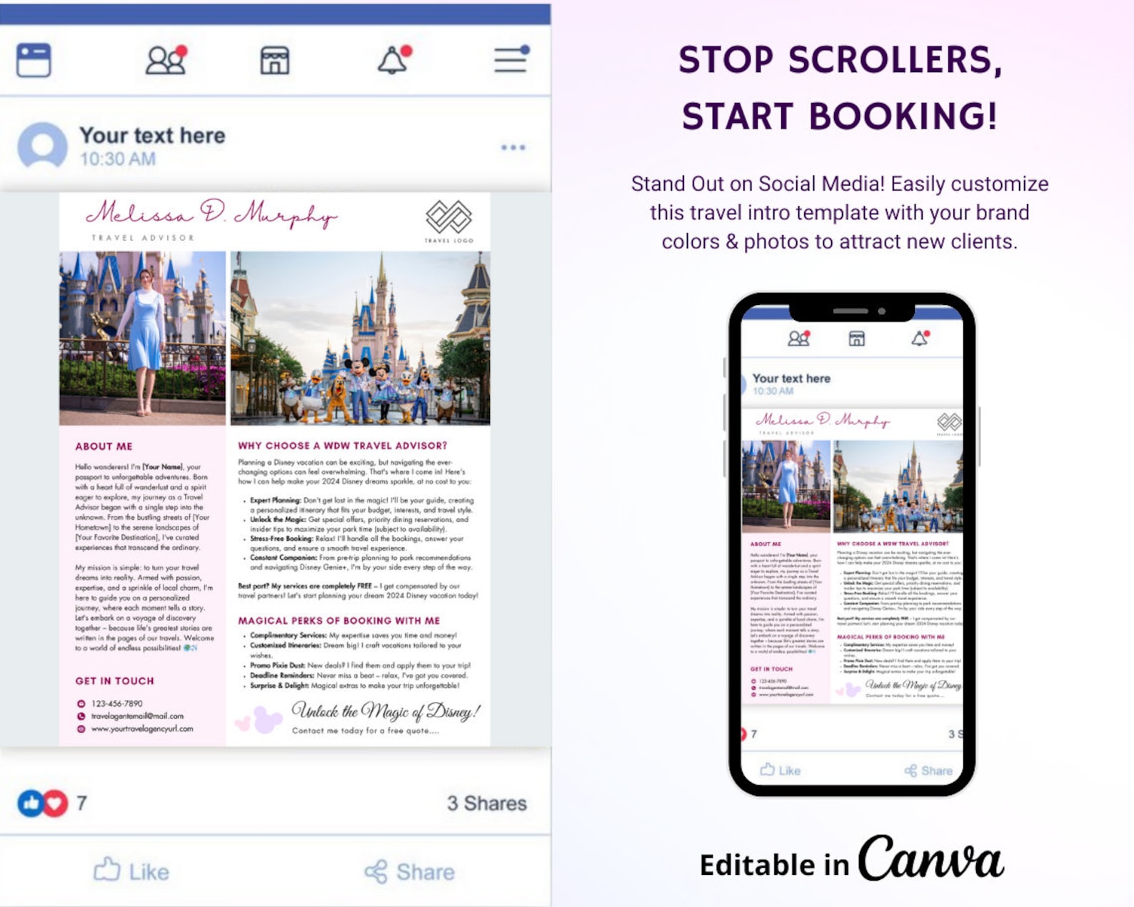 Travel Agent Introduction Page Templates Editable in CANVA Post on ...